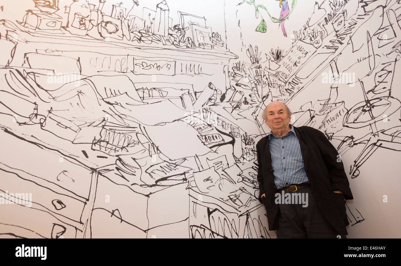 Illustrator Sir Quentin Blake poses in front of an illustration of his ...
