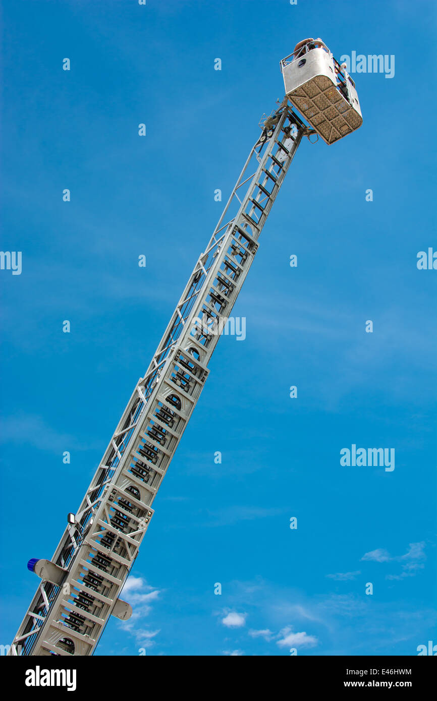 High Firefighter Ladder With Rescue Basket Stock Photo - Alamy
