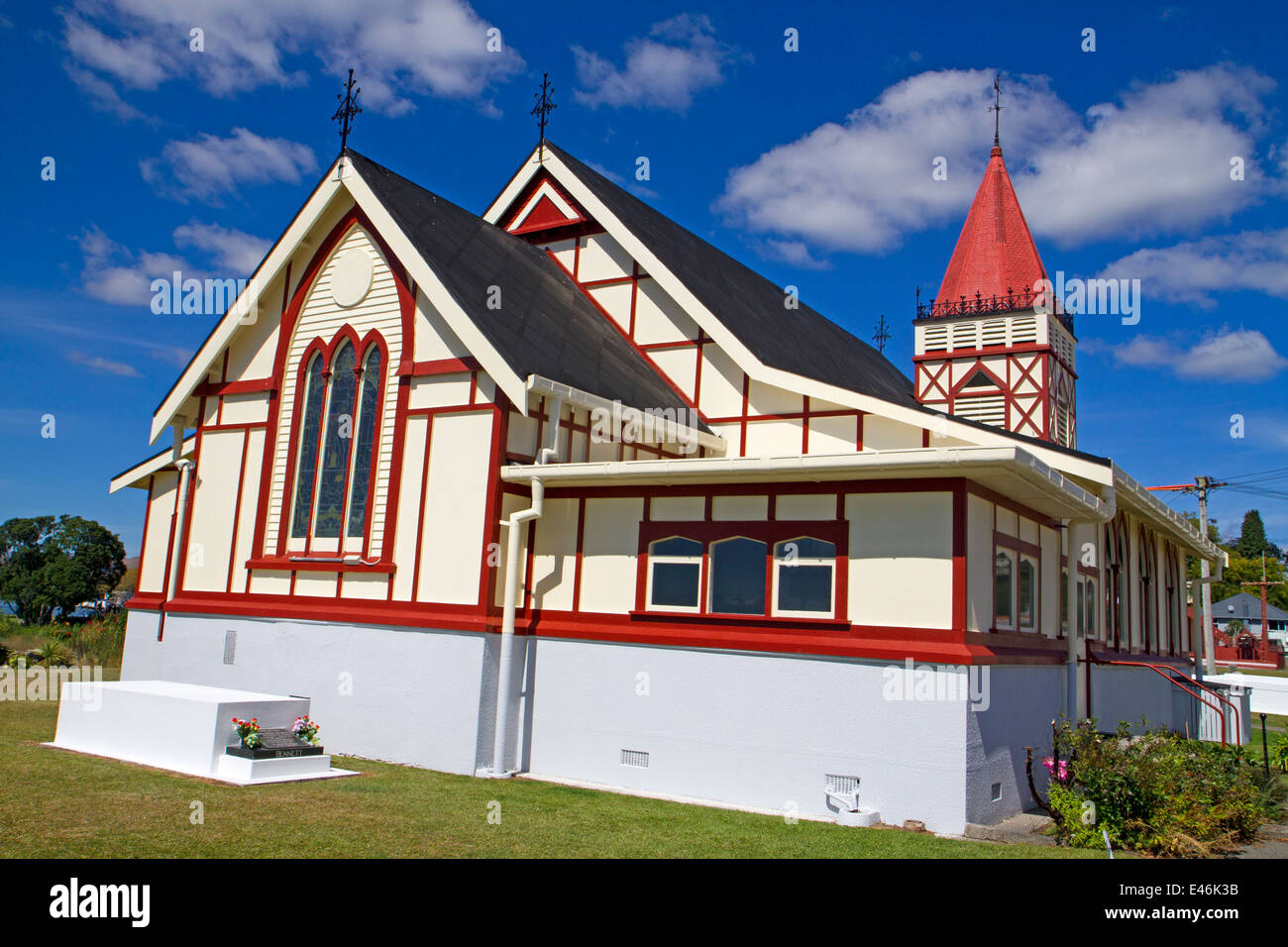 St Faith's Anglican Church in Ohinemutu, on the shores of Lake Rotorua ...