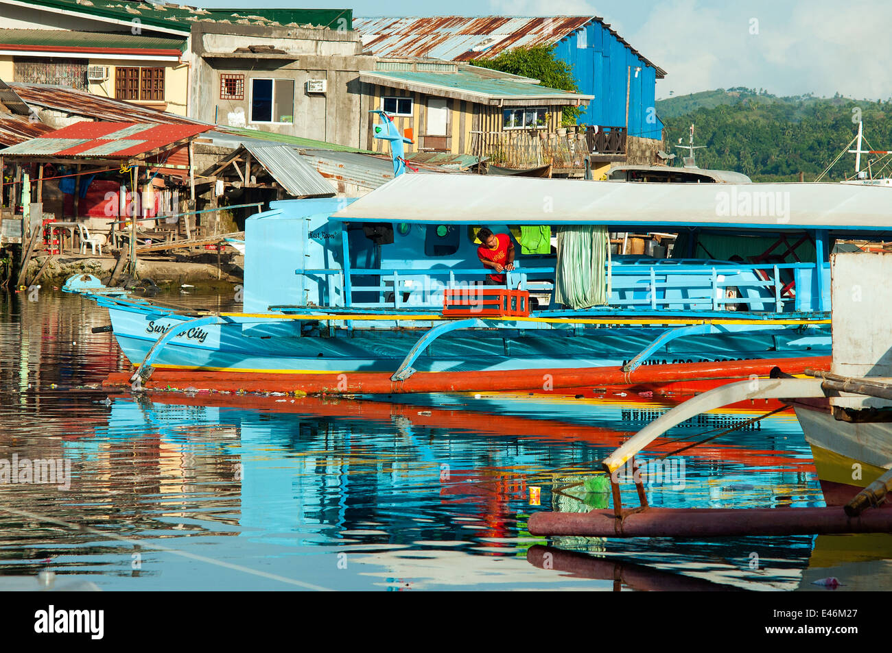 outrigger boat, Port area, Surigao, Mindanao, Philippines Stock Photo ...