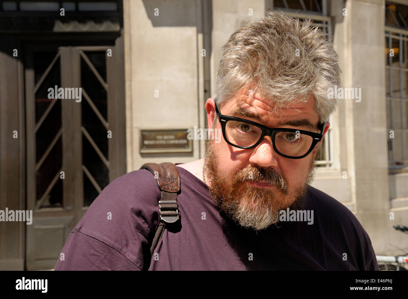 Phill Jupitus, comedian, outside the BBC New Broadcasting House, London ...