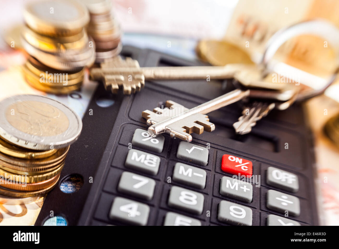 Money and keys. Close-up objects on the white background Stock Photo ...