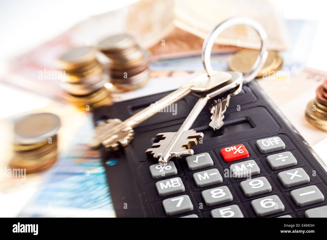 Money and keys. Close-up objects on the white background Stock Photo ...
