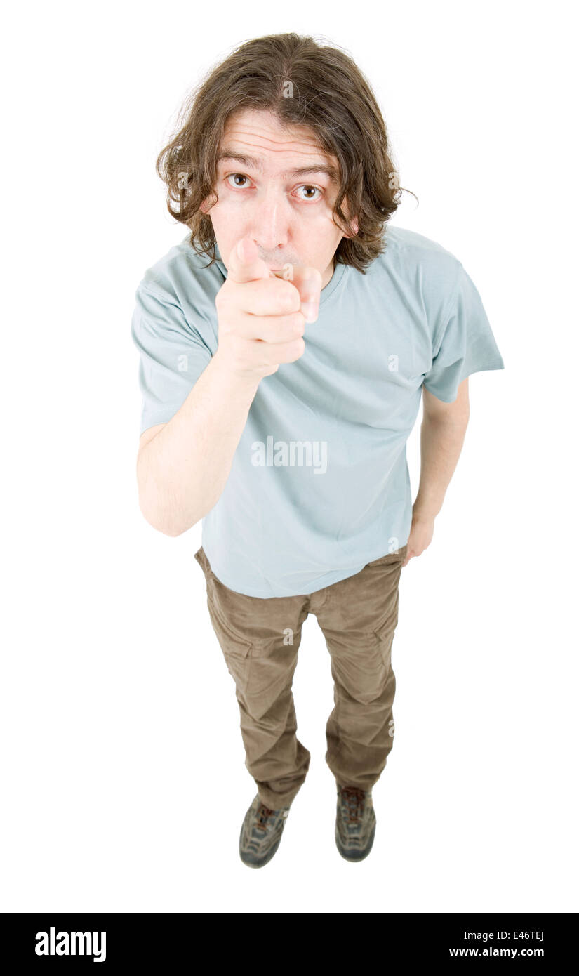 young casual man full body pointing, isolated on white Stock Photo - Alamy