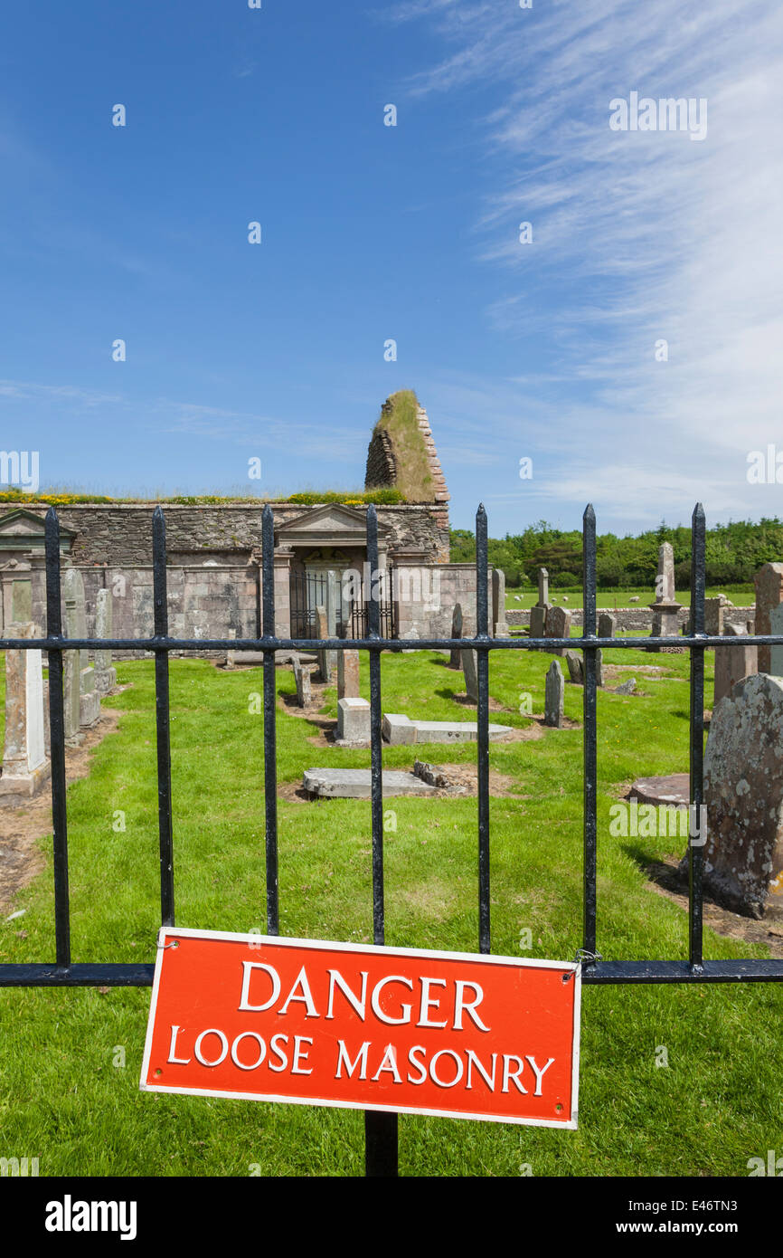 Danger Loose Masonry sign, at Kilbrannan Chapel Stock Photo - Alamy