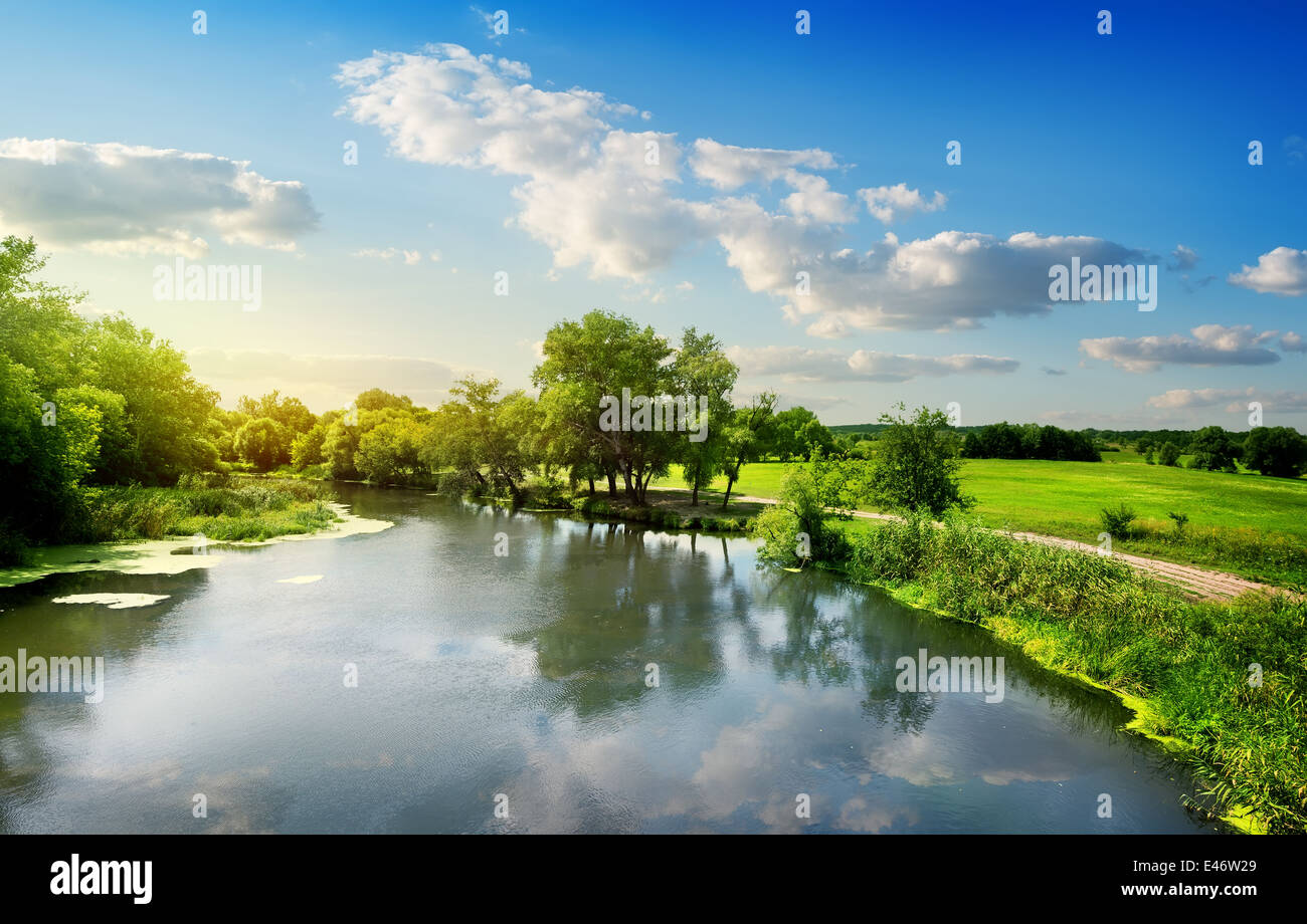 Footpath by the river at beautiful sunrise Stock Photo - Alamy