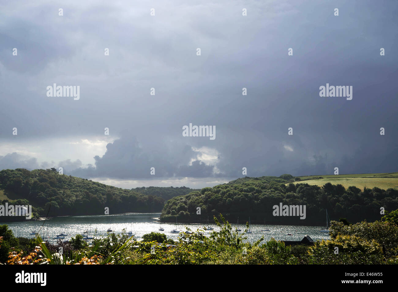 Cornwall. St Mawes. View of the Percuil river just before a storm Stock ...