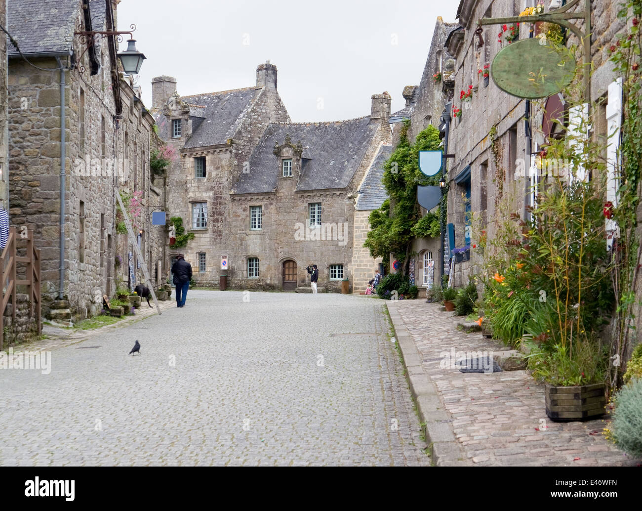 street view of Locronan, a idyllic medieval village in Brittany, France ...