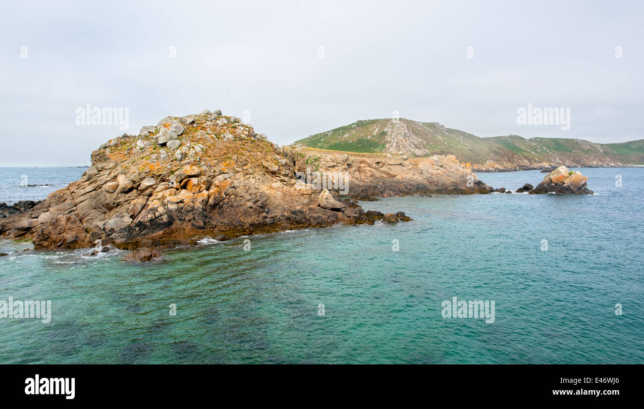 pictorial rocky coastal scenery at the Seven Islands in Brittany ...