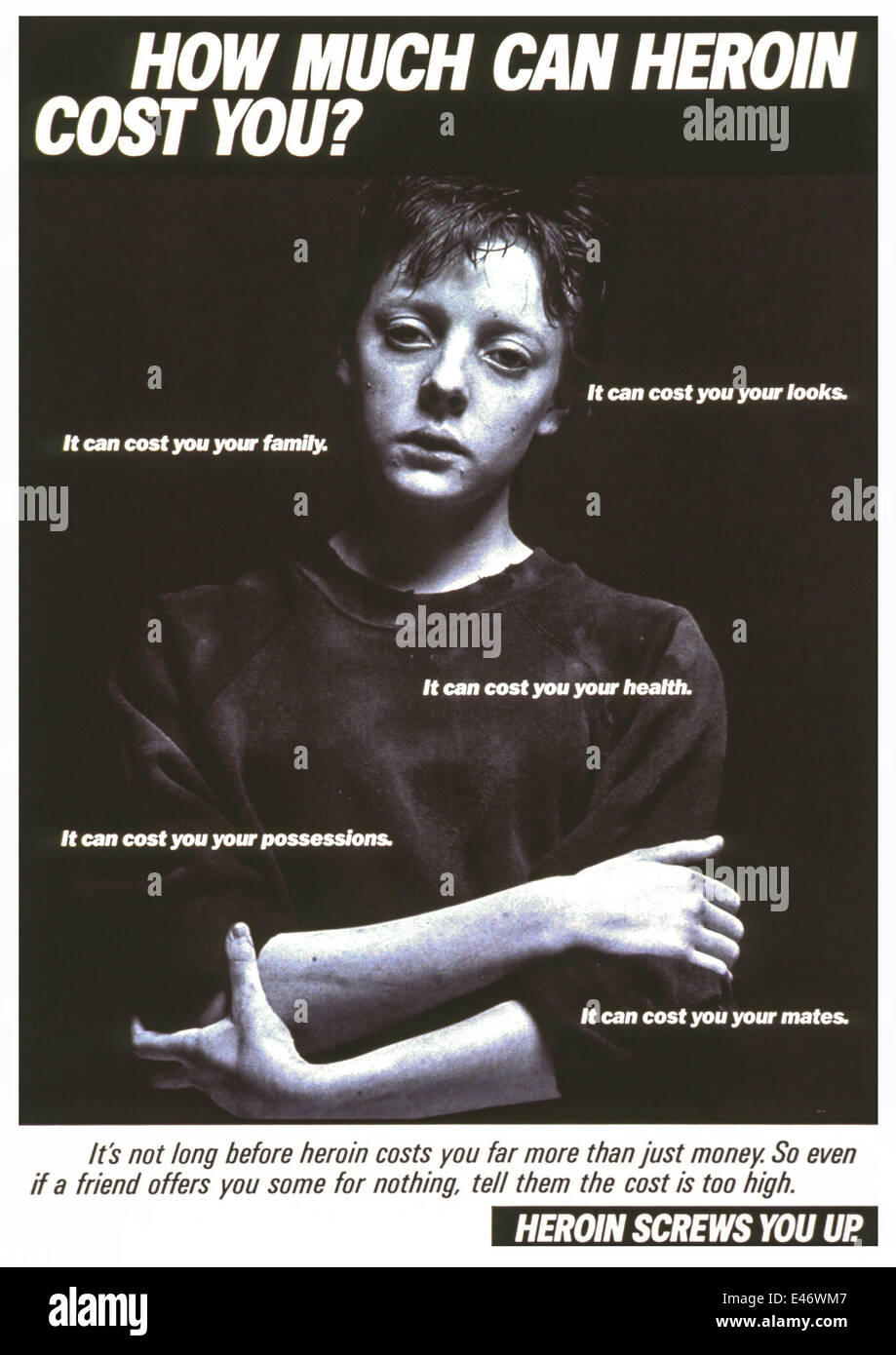 Part of the "Heroin Screws You Up" drug awareness campaign. 1986 Stock ...