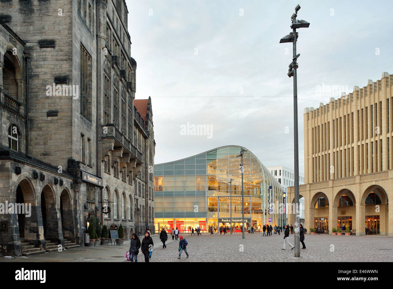 Chemnitz, Germany, pedestrian area with the New Town Hall and Red Tower ...