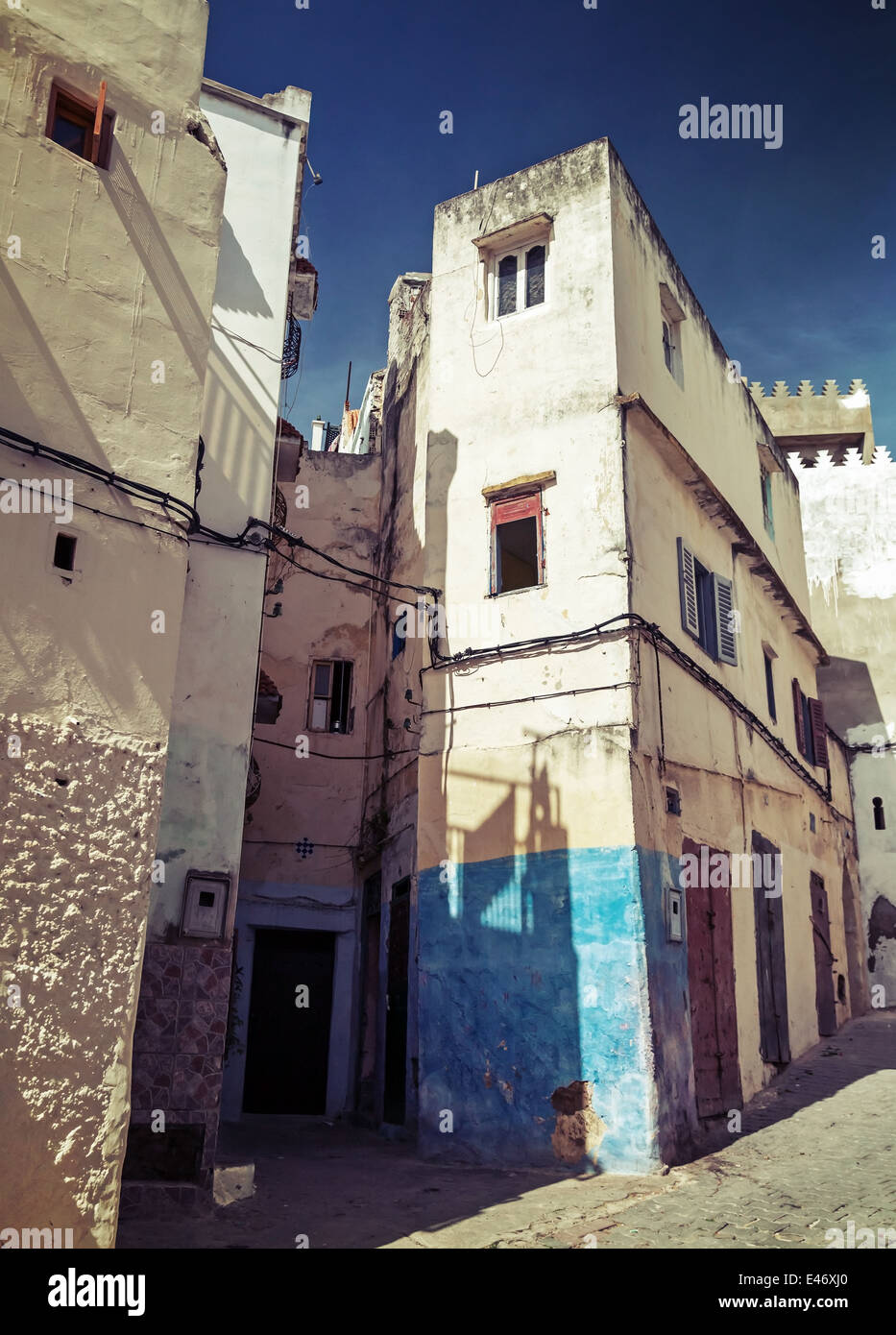 Narrow streets of old Medina of Tangier, Morocco Stock Photo - Alamy