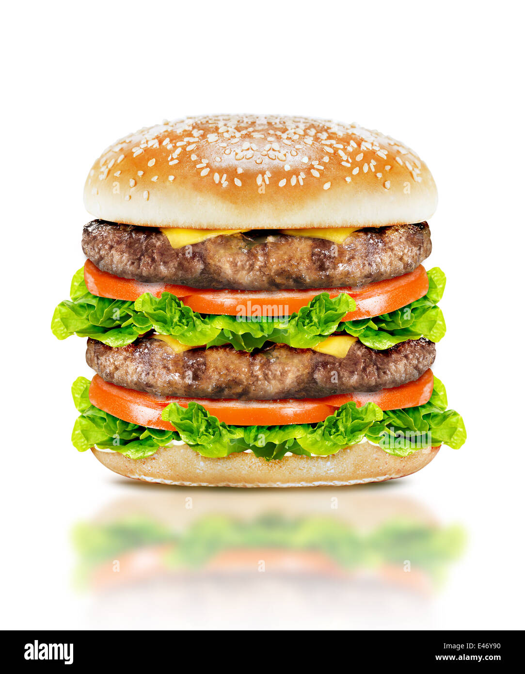 Delicious Big burger with beef, tomato, cheese and lettuce on white ...