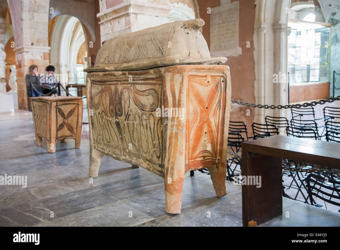 Ancient Greek stone (limestone) Minoan sarcophagus on display in the ...