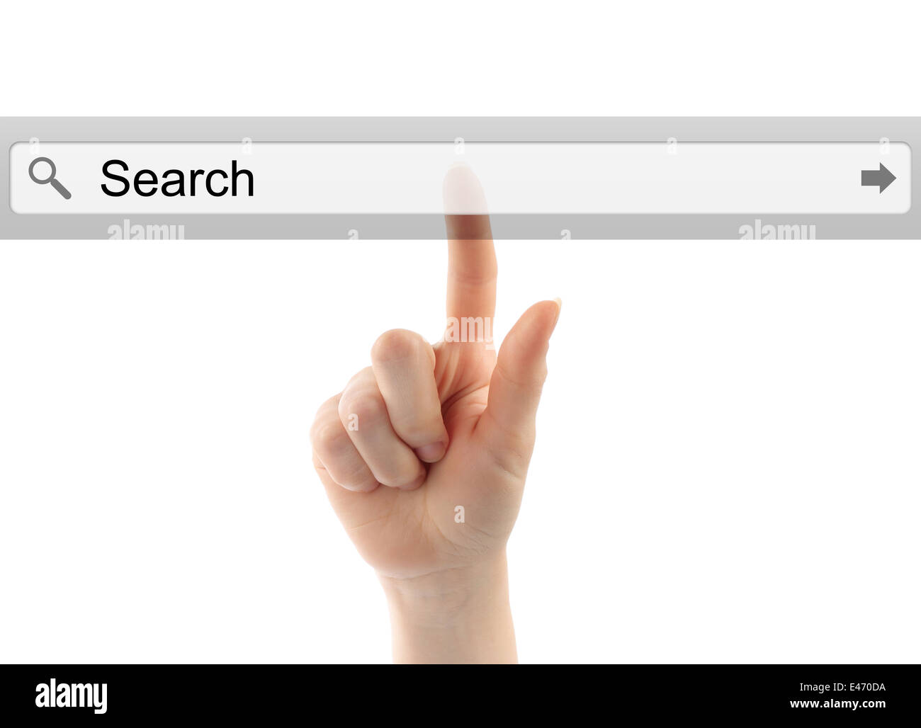 Hand pushing virtual search bar on white background, internet concept ...