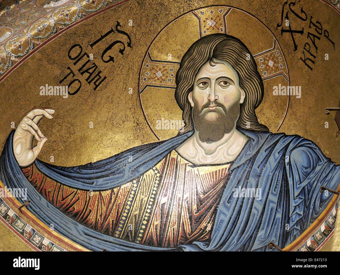 Mosaic figure of Jesus Christ in the norman Chathedral of Monreale ...