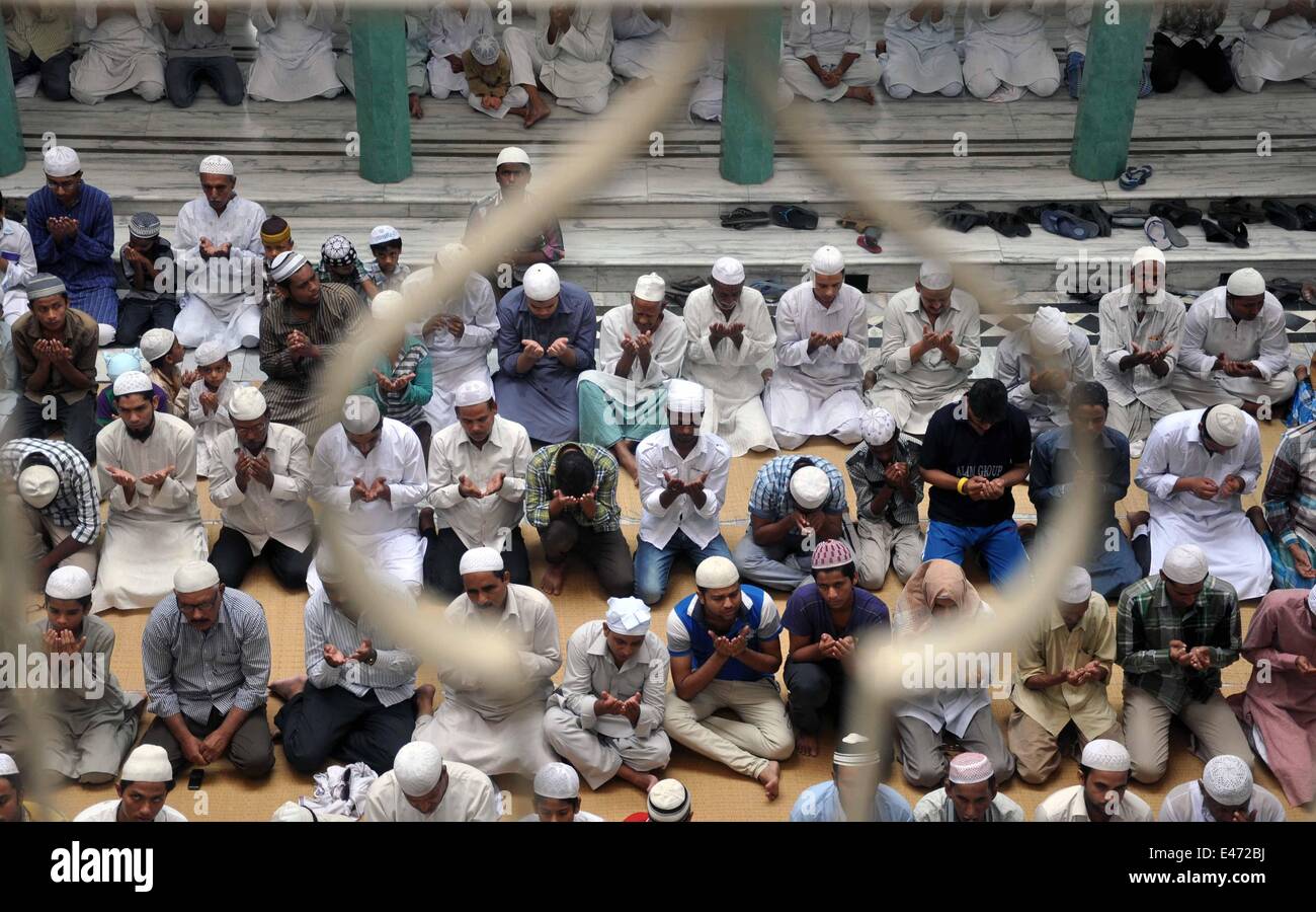 Allahabad, India. 4th July, 2014. The Muslims pray on first Friday of ...