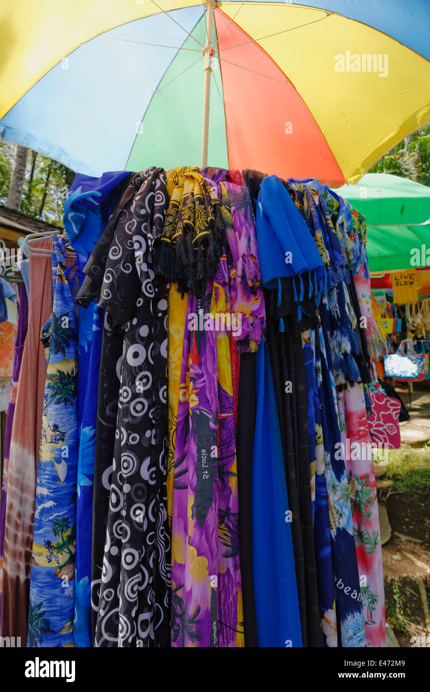 St Lucia: rack of ladies beach ware in a shop by the sea Stock Photo ...