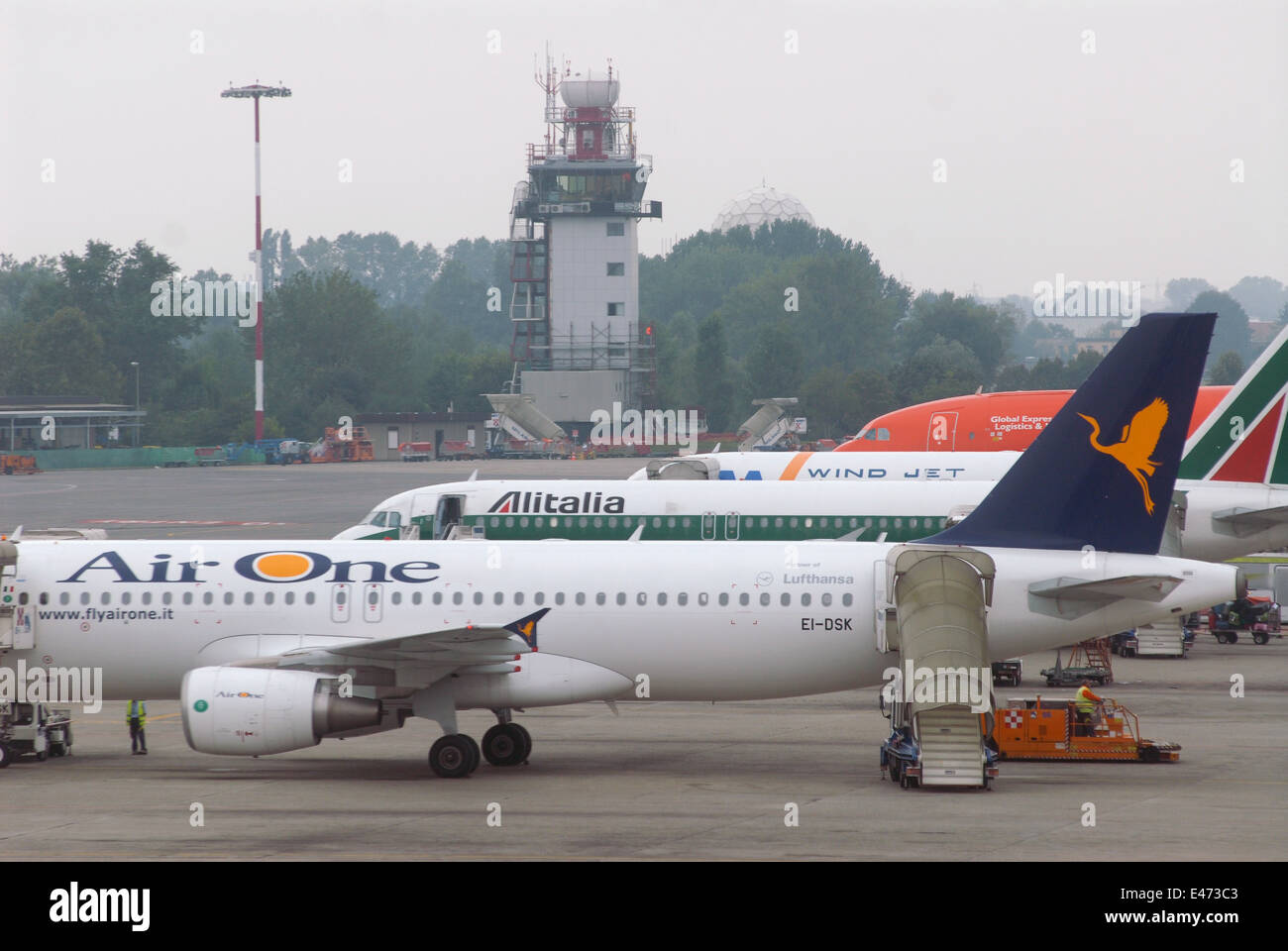 airport of Milan Linate (Italy), Alitalia and AirOne airliners Stock ...