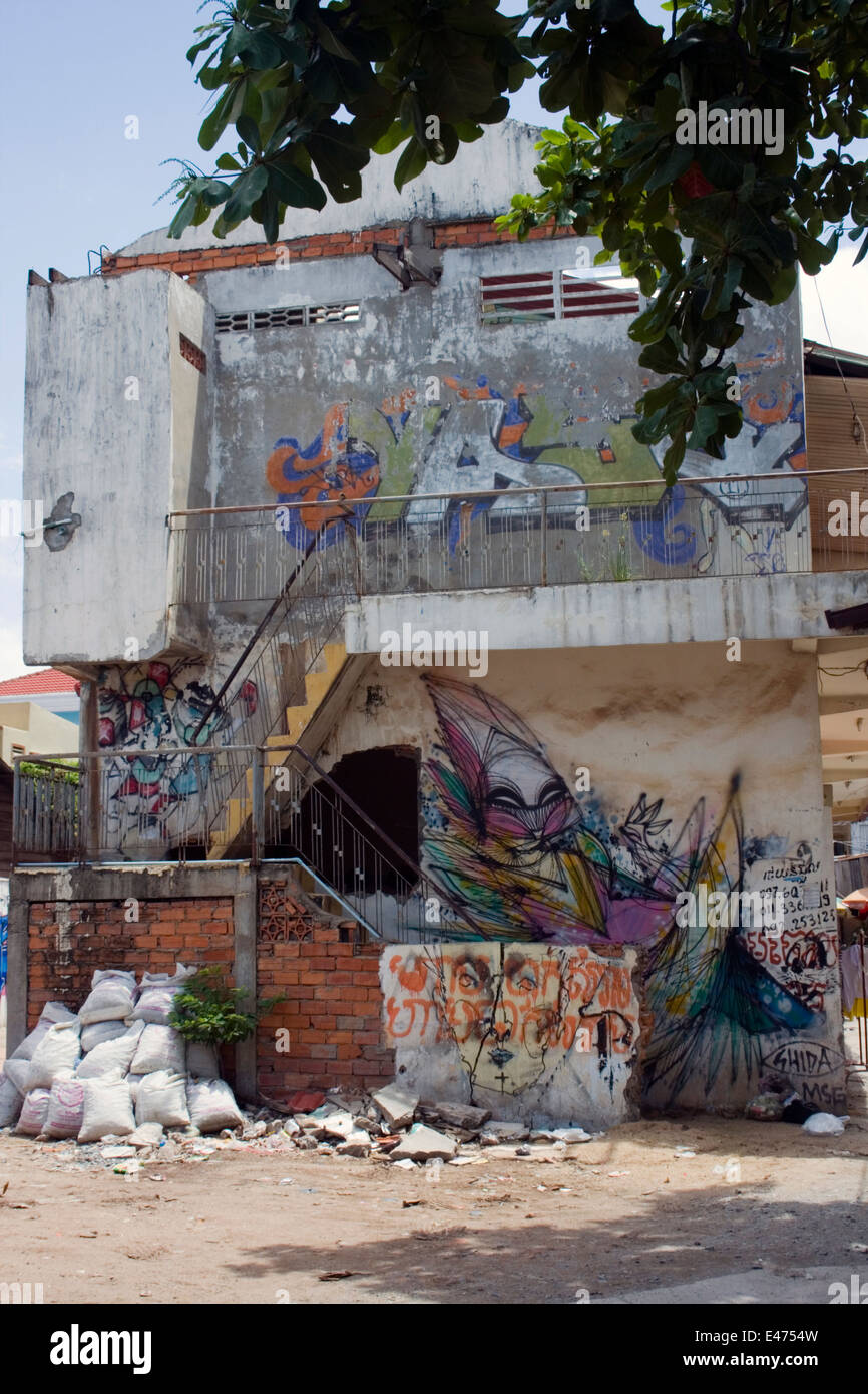 A wall painted with graffiti in an eviction zone is part of the urban ...