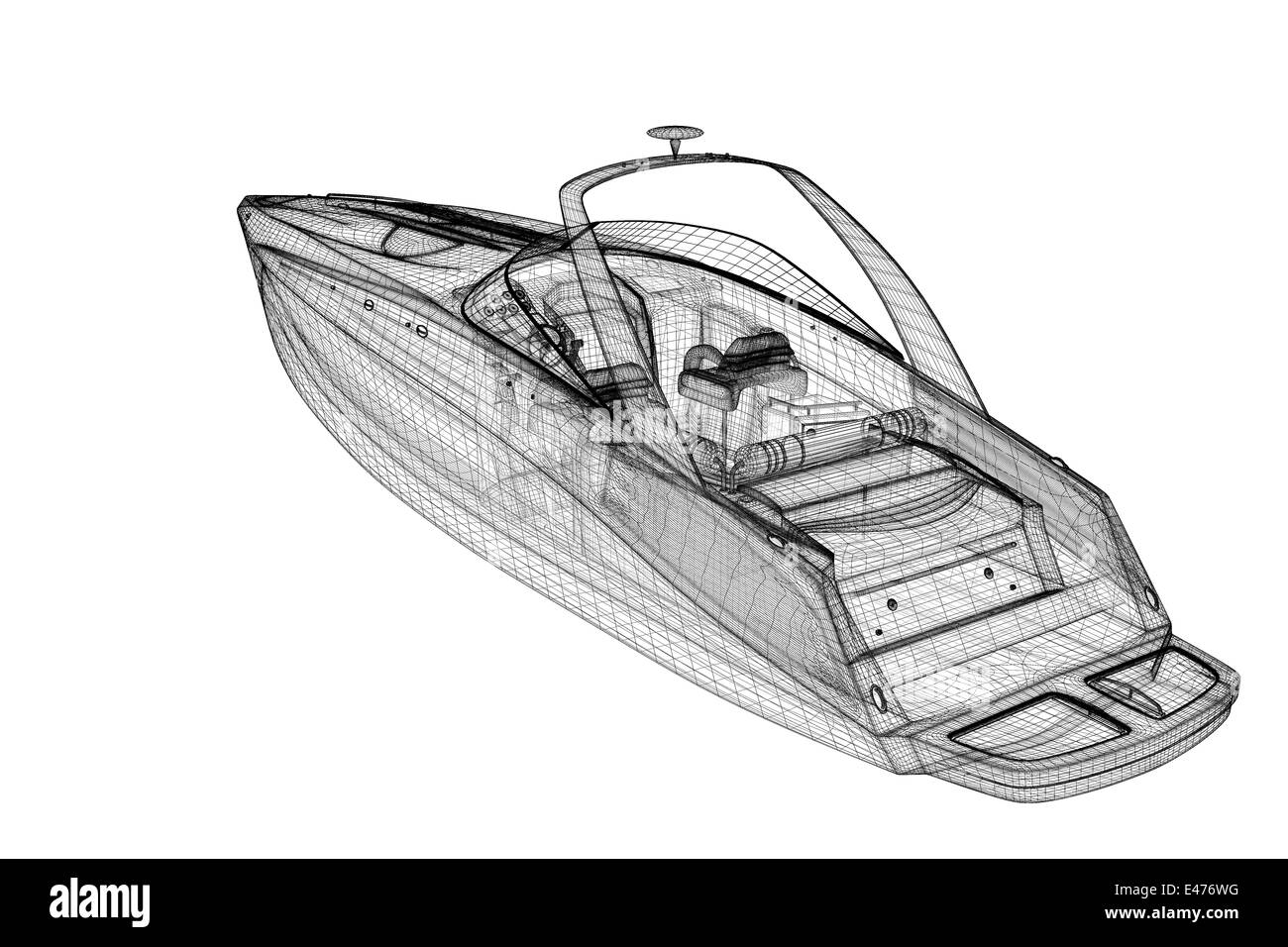 speedboat, Speeding Powerboat,3D model body structure, wire model Stock ...