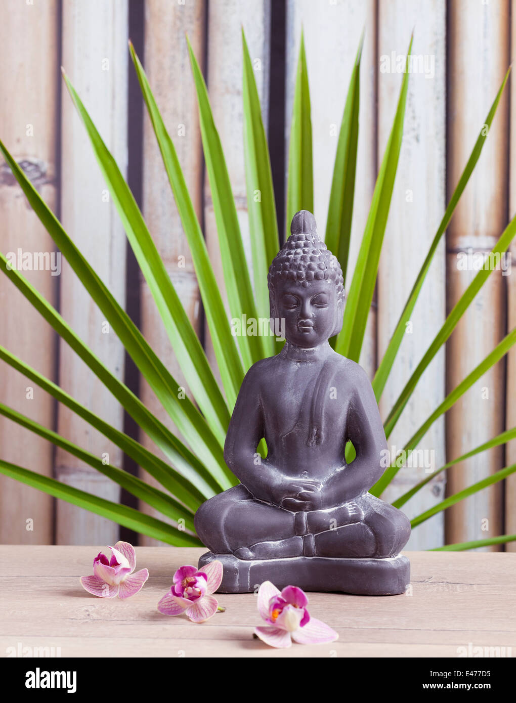 buddha statue and spa items in sauna, relaxation background Stock Photo ...