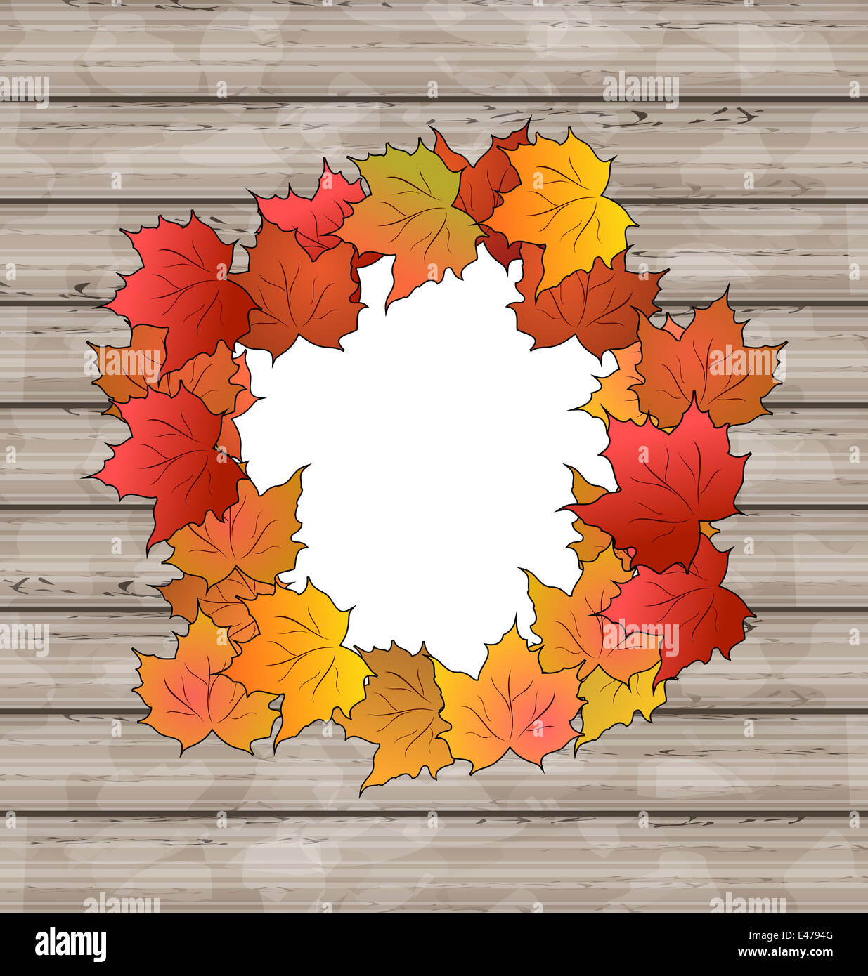 Illustration autumn label with leaves maple, wooden texture Stock Photo ...