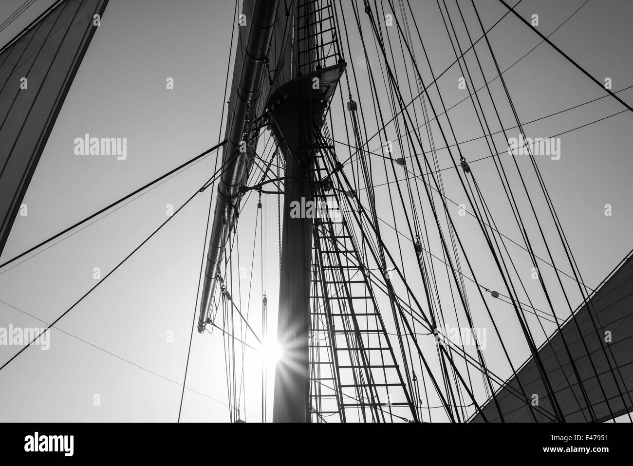 The Star of India's mast and rigging against the setting Sun. San Diego ...