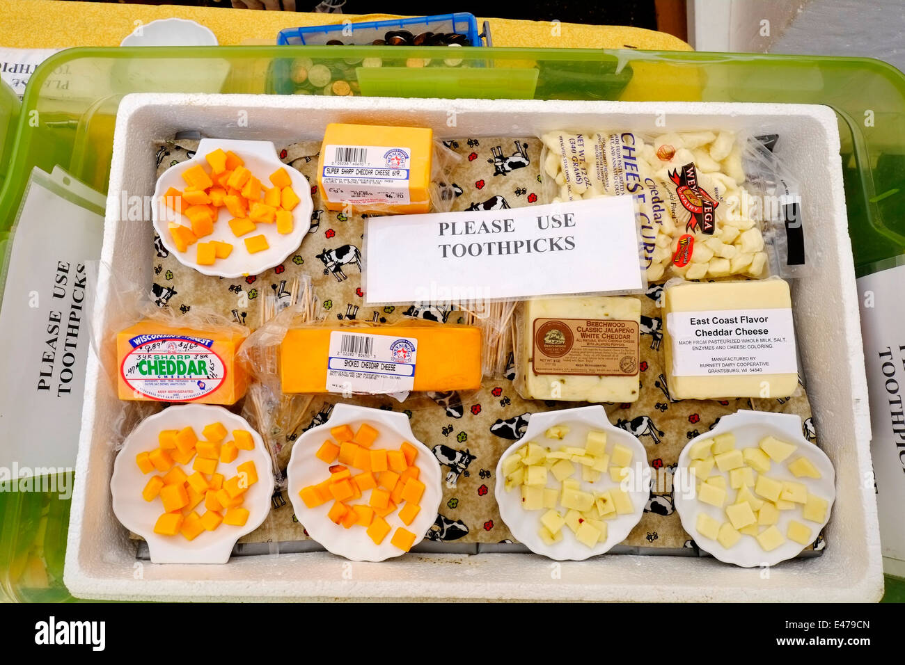 Wisconsin Dairy cheese samples on display Stock Photo - Alamy