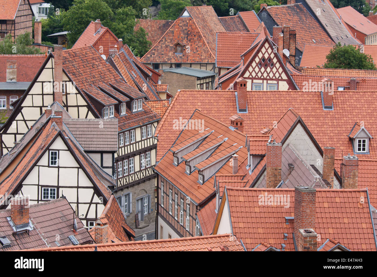 Aerial view at the German medieval city of Quedlinburg Stock Photo - Alamy