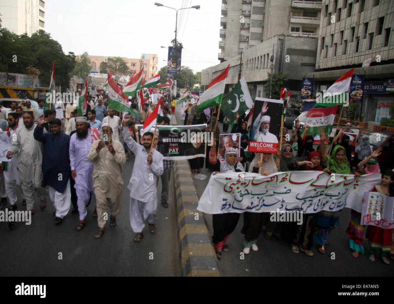 Activists of Pakistan Awami Tehreek are demonstrating to show their ...