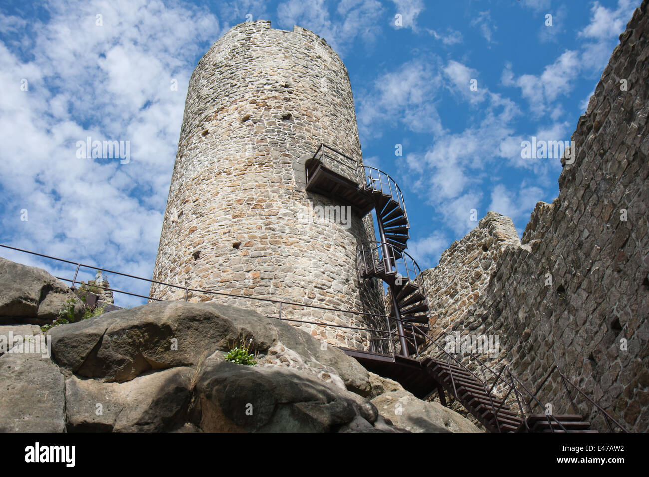 Big tower of an old medieval castle facing the sky Stock Photo - Alamy