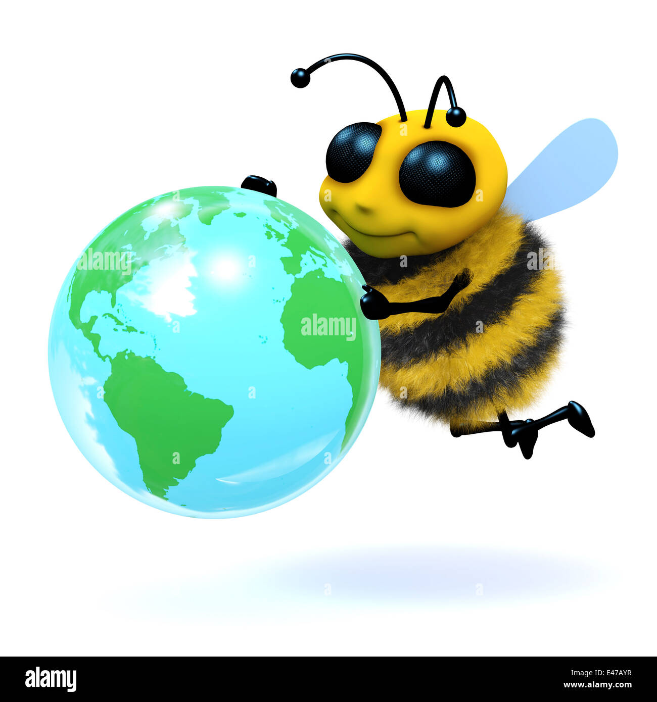 3d Honey bee is studying a globe of the Earth Stock Photo - Alamy