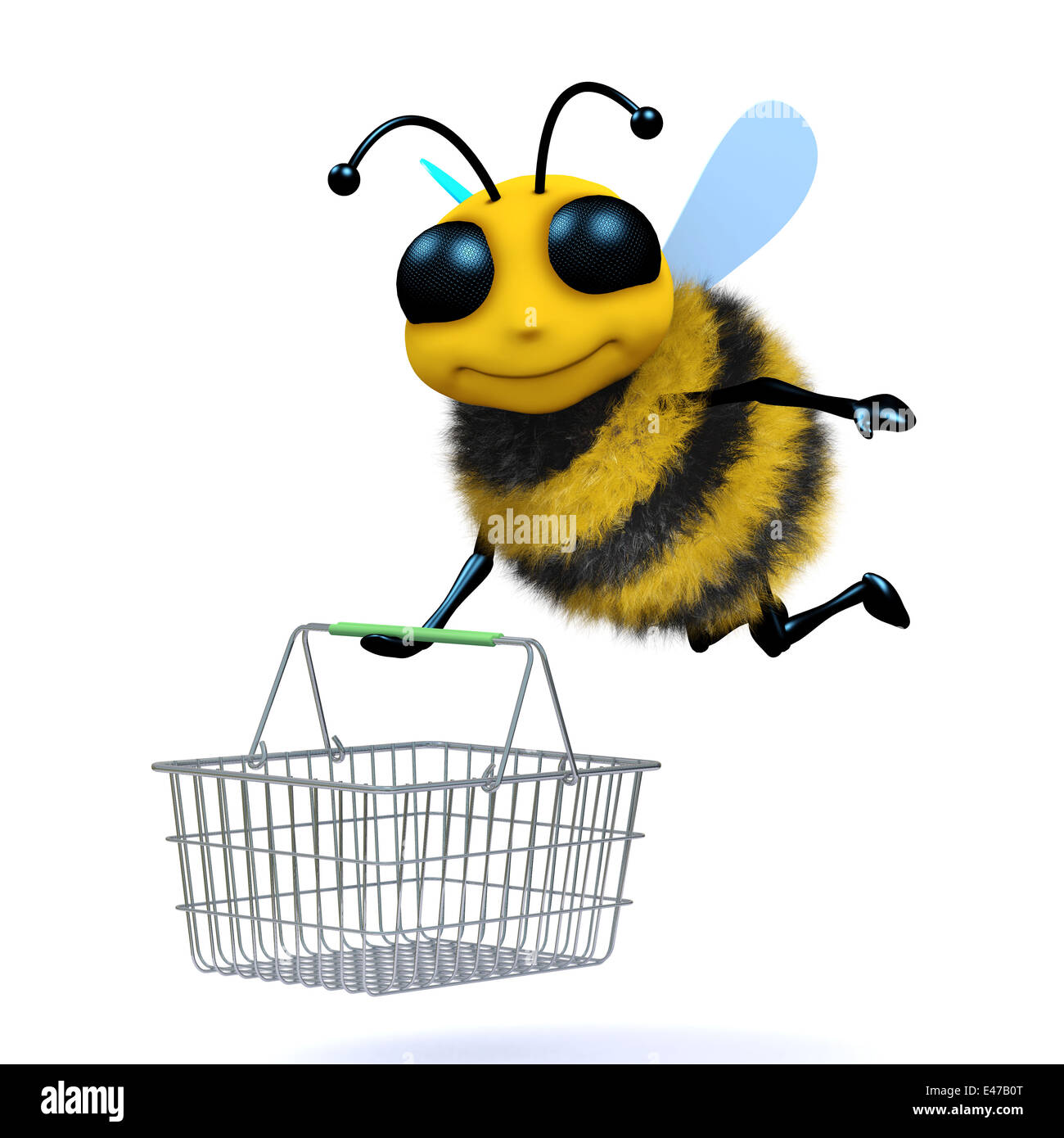 3d Honey bee is carrying an empty shopping basket Stock Photo - Alamy