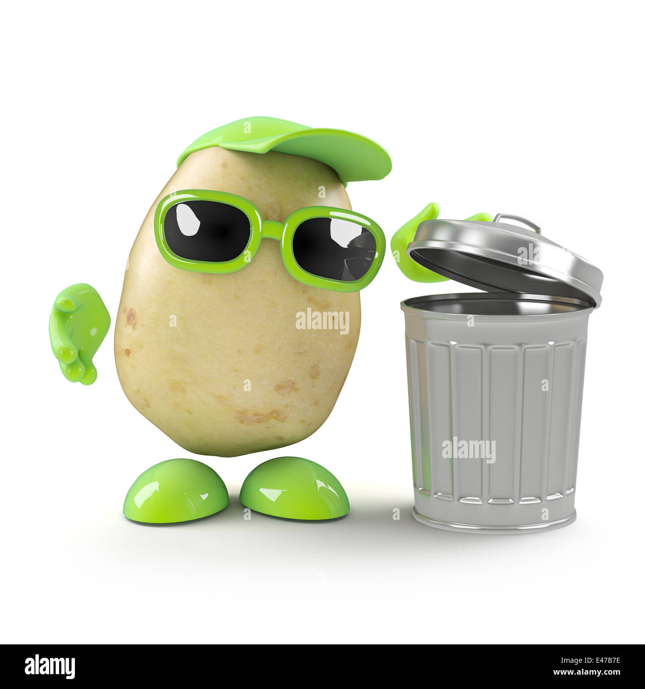 3d Potato man looks in the waste bin Stock Photo - Alamy