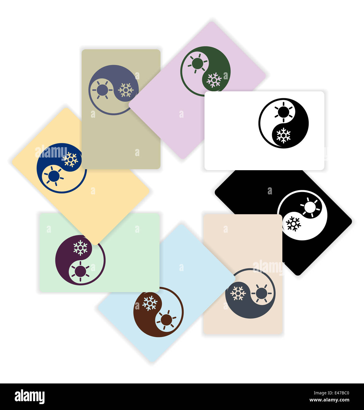 Symbol of climate balance in shape yin-yang as firm style on colored ...