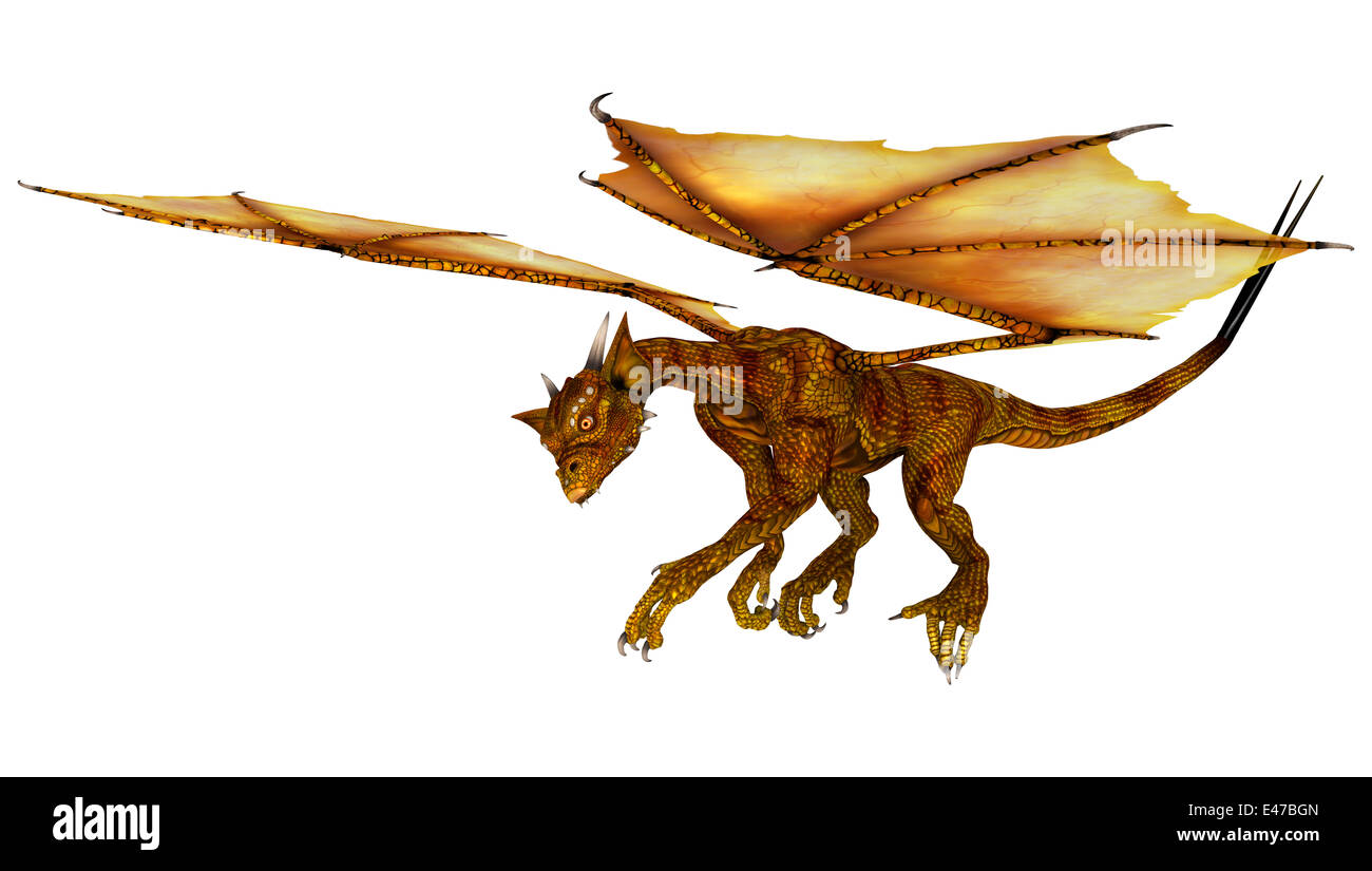 3D digital render of a little golden dragon isolated on white ...