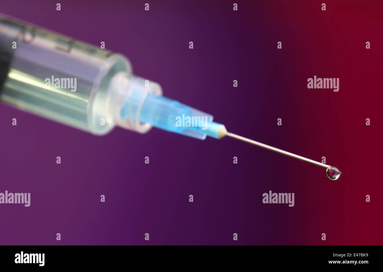 Close up of Hypodermic syringe with falling drop of medicine Stock ...