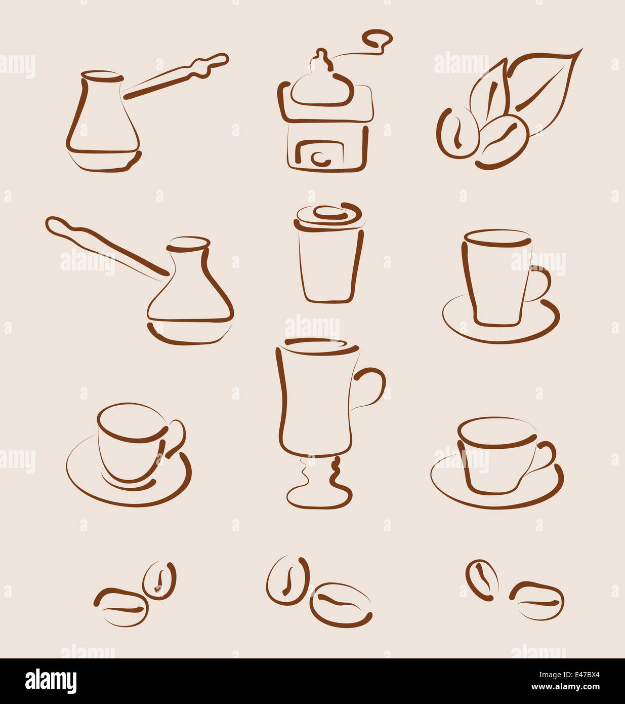 Illustration sketch set coffee design elements - vector Stock Photo - Alamy