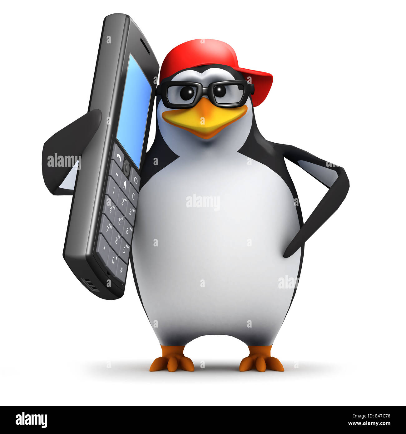 3d Academic penguin using his mobile phone Stock Photo - Alamy
