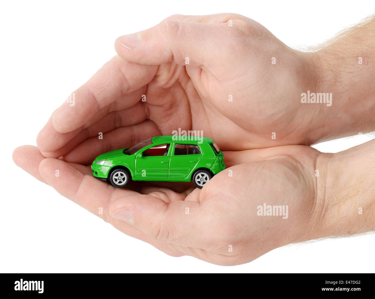 car in hands on a white background. Concept of safe driving Stock Photo ...