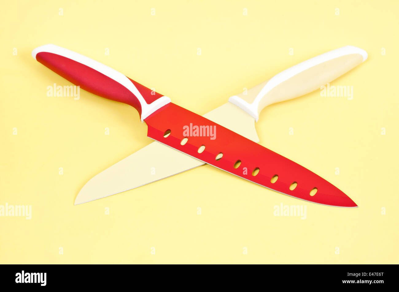 knife kitchen butcher three several sharp blade color colorful red ...