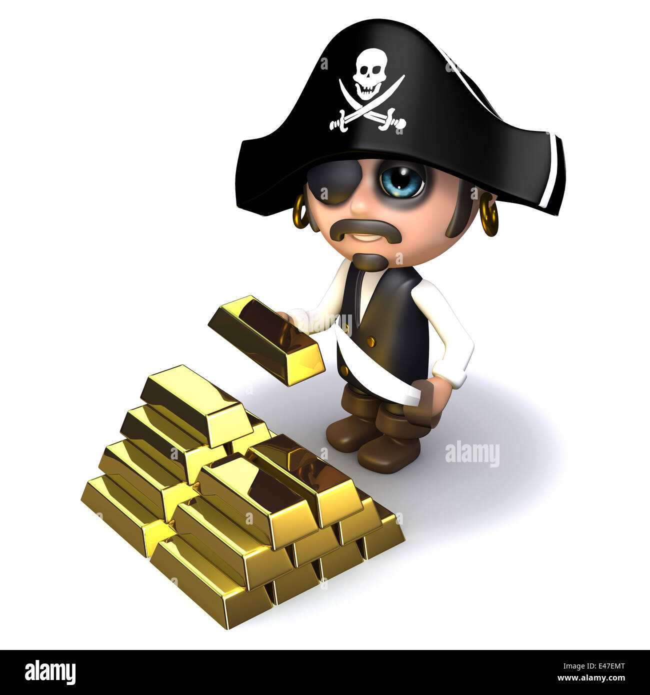 3d Pirate has a hoard of gold bullion bars Stock Photo - Alamy