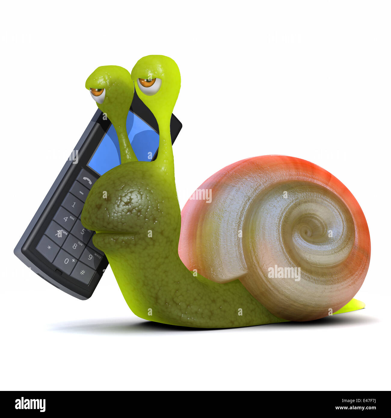 3d Snail is chatting on a mobile phone Stock Photo - Alamy