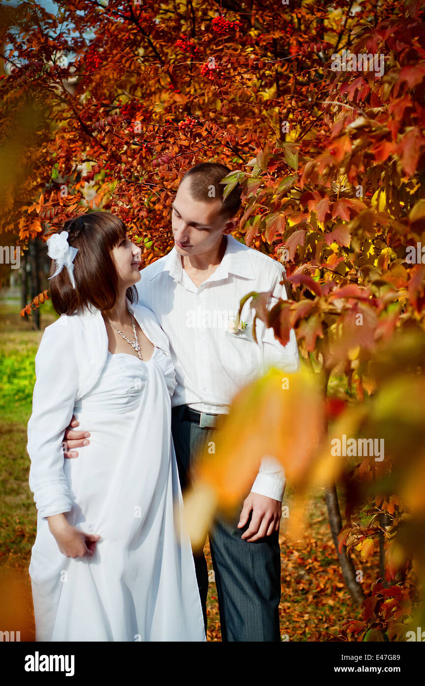Beautiful european young newlywed couple, autumn Stock Photo - Alamy