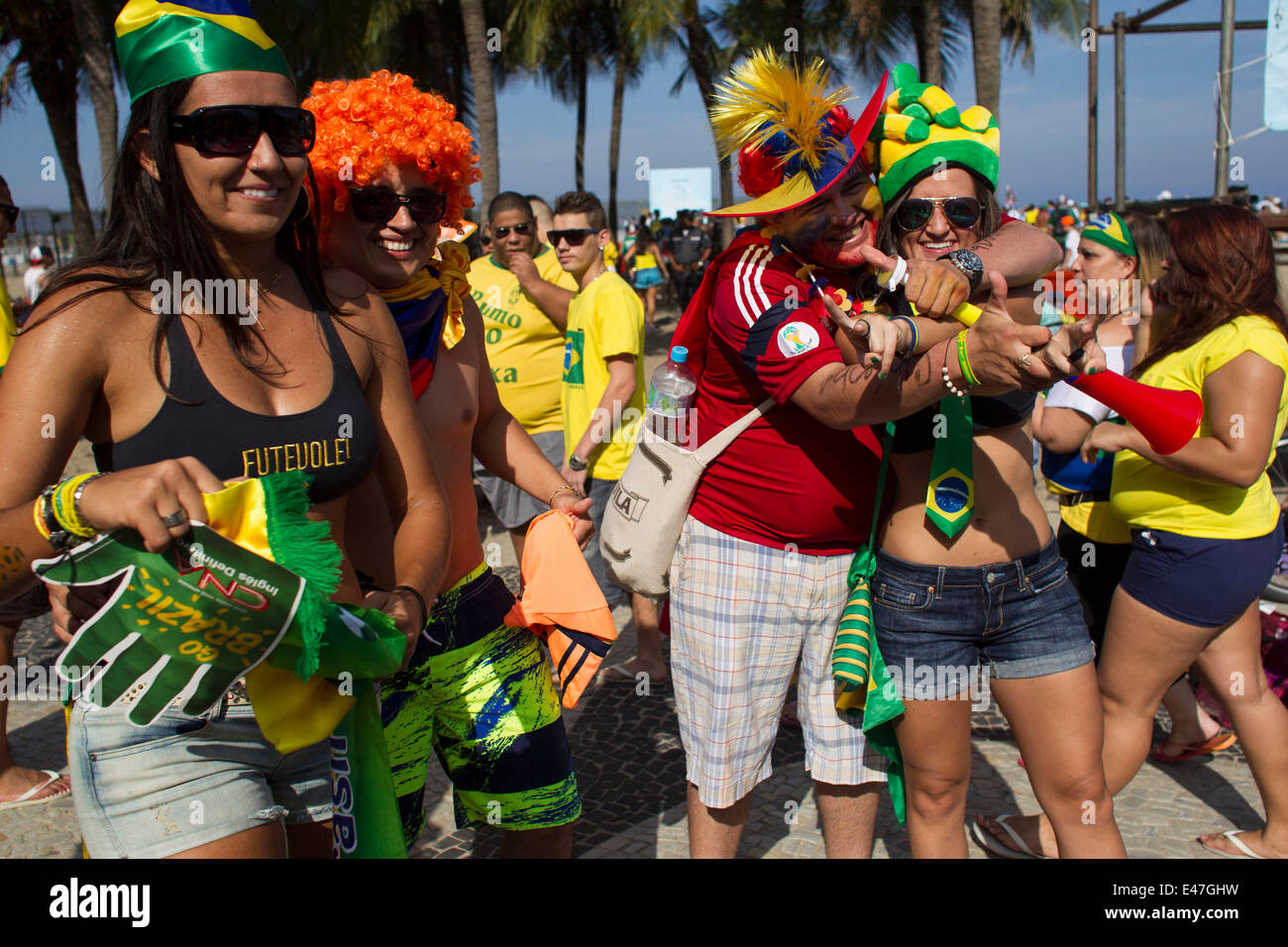 Rio De Janeiro, Brazil. 4th July, 2014. Football fans are seen in the ...