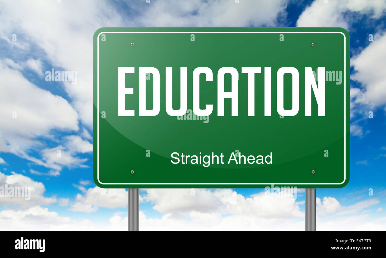 Education on Green Highway Signpost Stock Photo - Alamy
