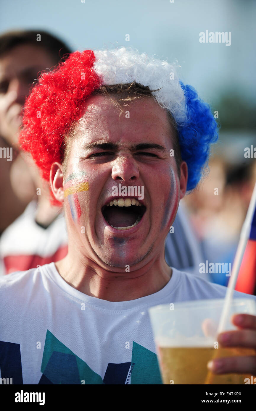 Freiburg, Germany. 4th July, 2014. German and french football fans at a ...