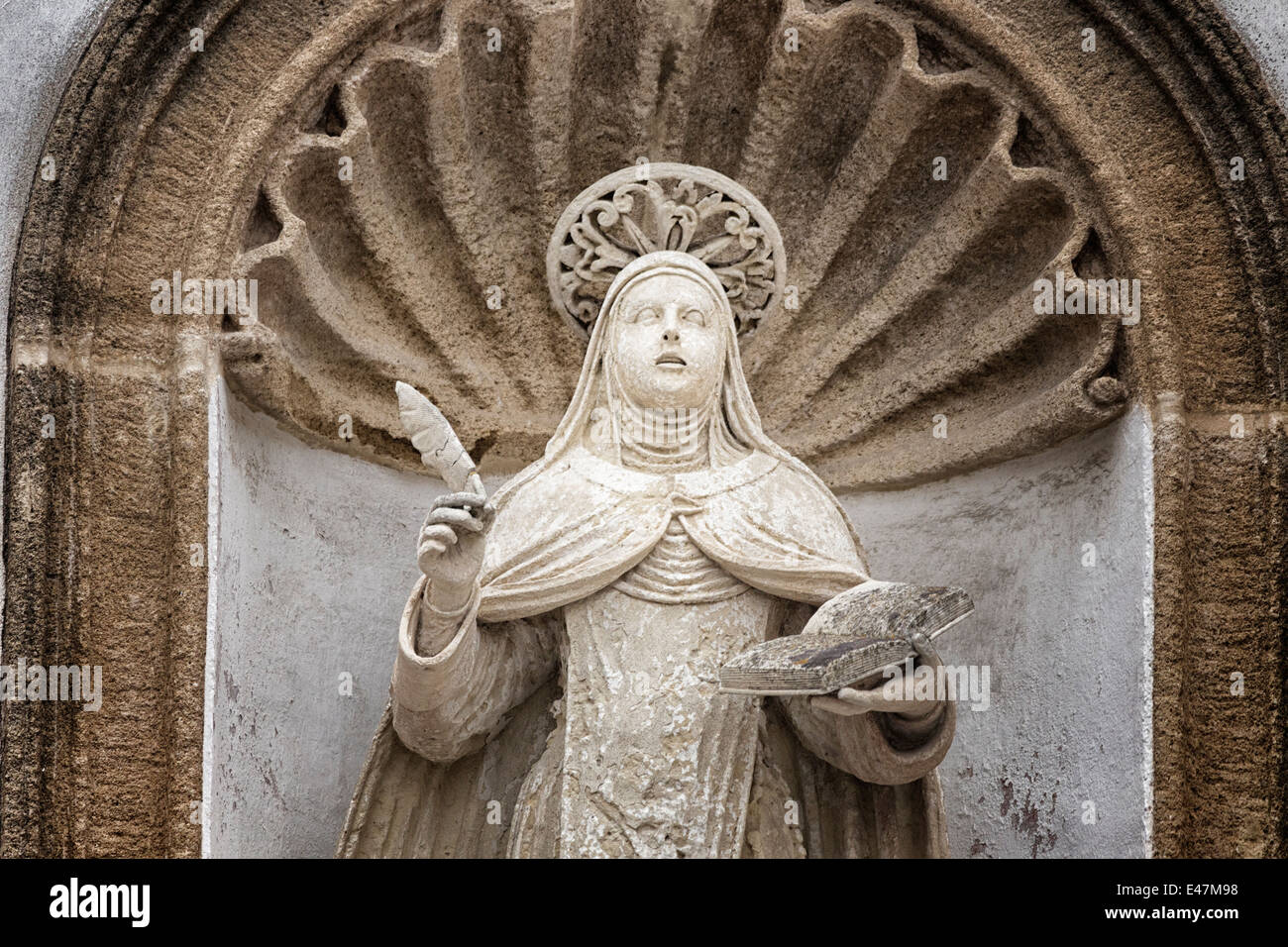 St. Therese of Lisieux statue on the facade of the church and convent ...