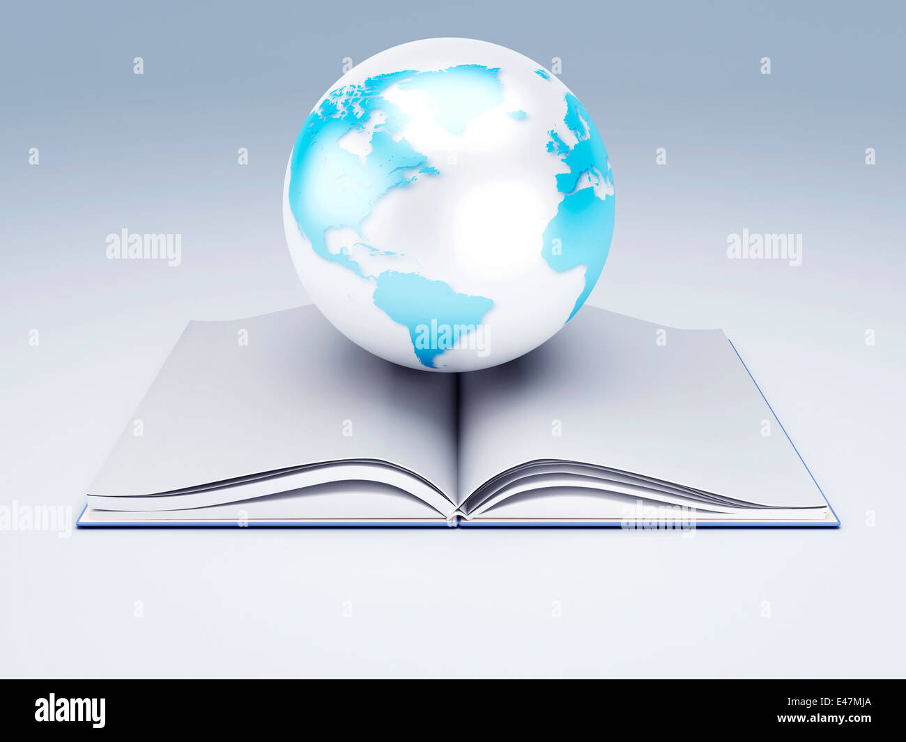 image of open book and globe. knowledge concept 3d illustration Stock ...